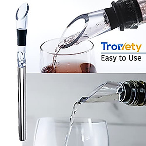 Trovety Wine Chiller Stick with Aerator & Pourer - 3-in-1 Stainless Steel Cooling Rod, Iceless Beverage Cooler, No Drip, Long-Lasting Chill - Vino Tasting, Decanting Accessories, Gifts for Wine Lovers