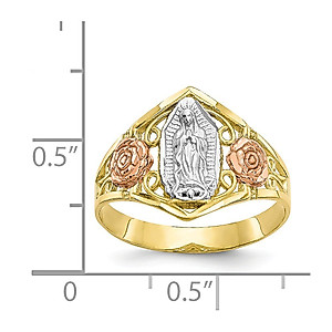 Sonia Jewels Size - 10-10k Yellow & White Two Tone Gold Our Lady of Guadalupe Virgin Mary Ring (3 to 15 mm)
