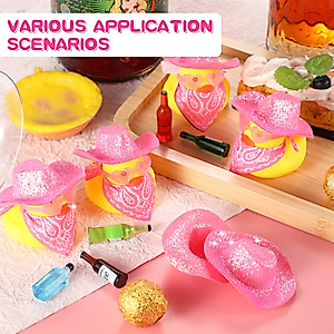 Jexine 24 Pcs Cowboy Rubber Duck, Mini Cowboy Rubber Duck with Hat Glasses Scarf Shower Party Favor(Glitter Pattern)