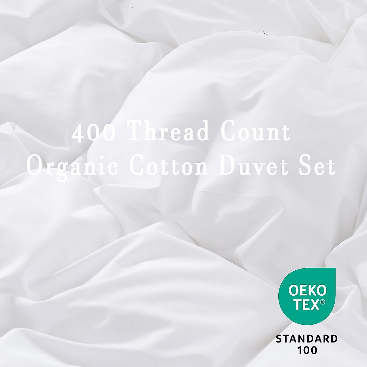 Overket 100% Organic Cotton Duvet Cover Queen Size Luxury 400 Thread Count Duvet Cover Queen Size Sateen Comforter Cover Soft and Breathable Cooling Bedding Set 3 Piece（White;Queen）