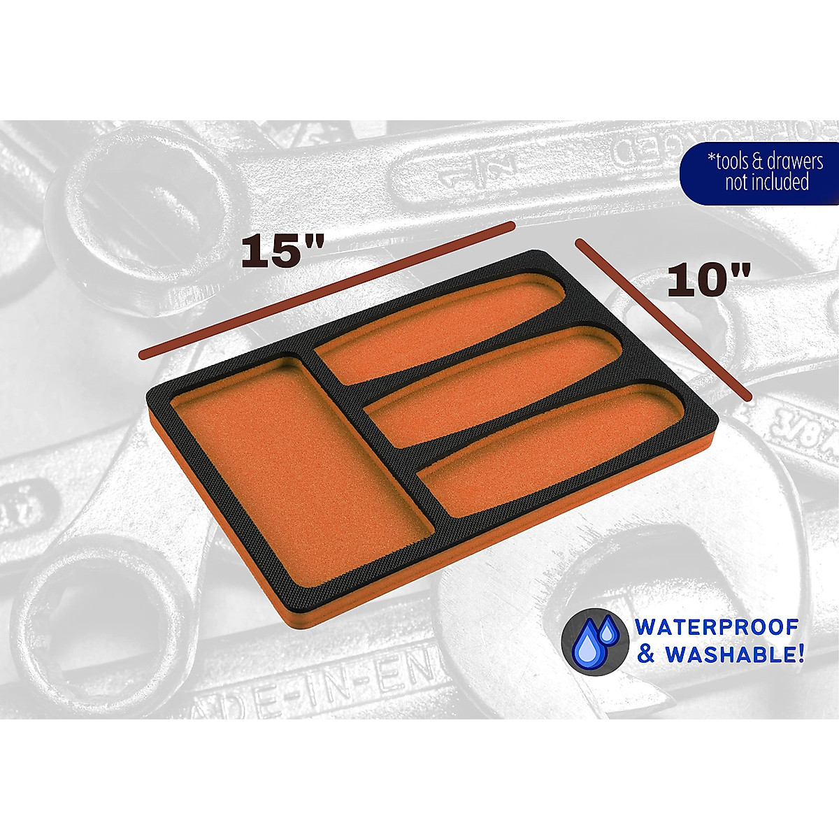 Polar Whale Tool Drawer Organizer Pliers Holder Insert Orange and Black Durable Foam Tray 15 x 10 Inches 4 Pockets Holds 3 Pliers Up To 9 Inches Long Fits Craftsman Husky Kobalt Milwaukee Many Others