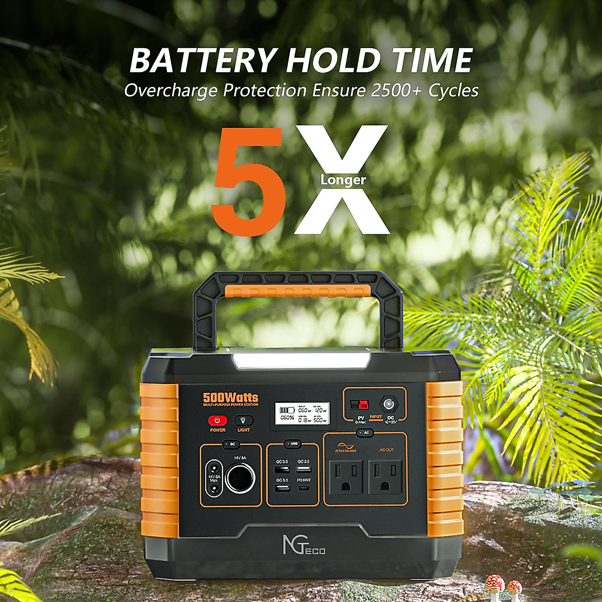 NGTeco Portable Power Station, 500W Solar Generator (Solar Panel Not Included) with LED, 519Wh Backup Lithium Battery for Outdoors Camping Travel Hunting Home Blackout