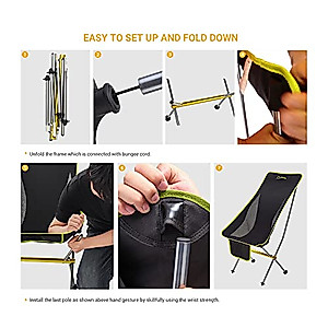 ATEPA Ultralight Camping Chair Lightweight High Back Folding Camping Chair with Pocket & Carry Bag Compact Backpacking Camp Chair for Outdoor Indoor Sports Hiking Beach Fishing