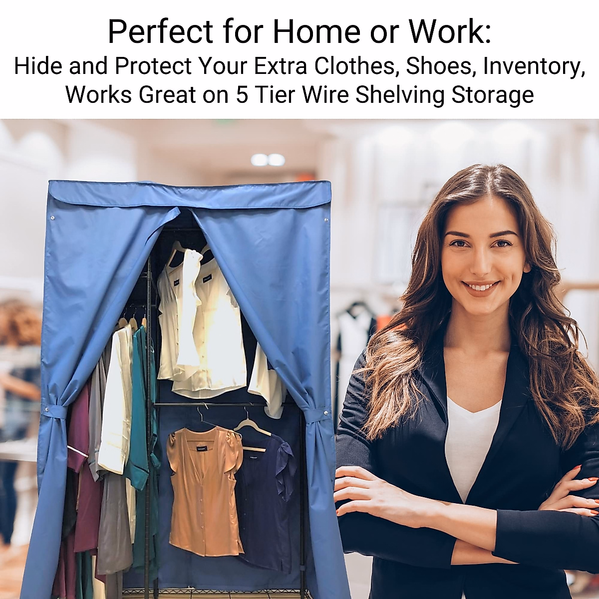 Formosa Covers Durable and Portable Wire Shelving Cover - Protect Your Shelving and Keep Your Room Organized (Cover Only) (48" W x 18" D x 75" H) (Dusty Blue, 36" W x 18" D x 68" H)