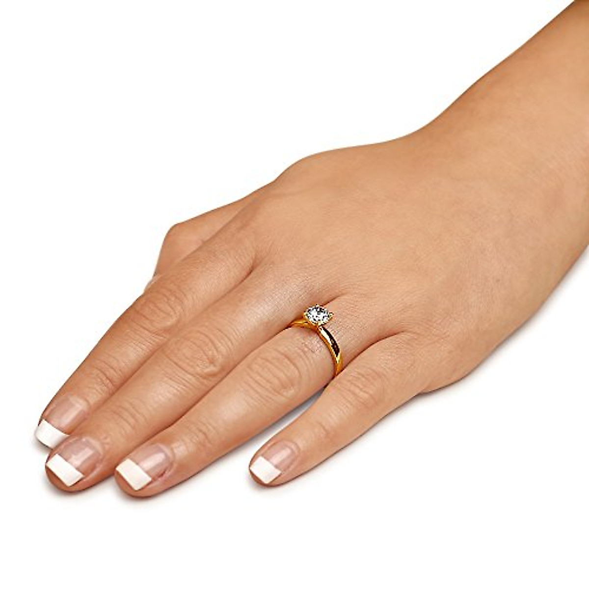 Size - 7.5 - Solid 14k Yellow Gold Round Cut Thick Band Classic Solitaire Wedding Engagement Ring CZ Cubic Zirconia 1.0ct.