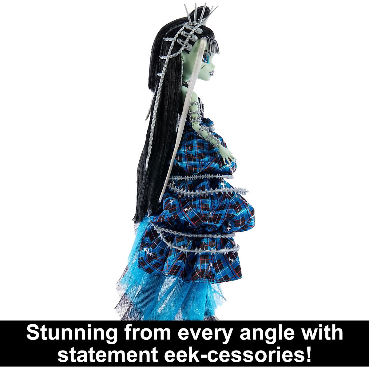 Monster High Doll, Frankie Stein Stitched in Style Fashion Collectible, Blue Plaid Couture Gown & Sewing-Inspired Accessories (Amazon Exclusive)