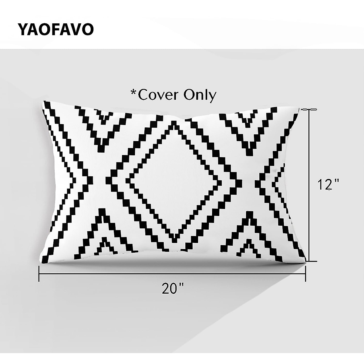 Yaofavo Set of 2 Black Lumbar Pillow Covers Boho Aztec Polyester Blend Decorative Throw Pillow Covers for Sofa Couch Bed Decor, 2 Pack of Pillowcase Only(12x20 Inches, Boho White More)