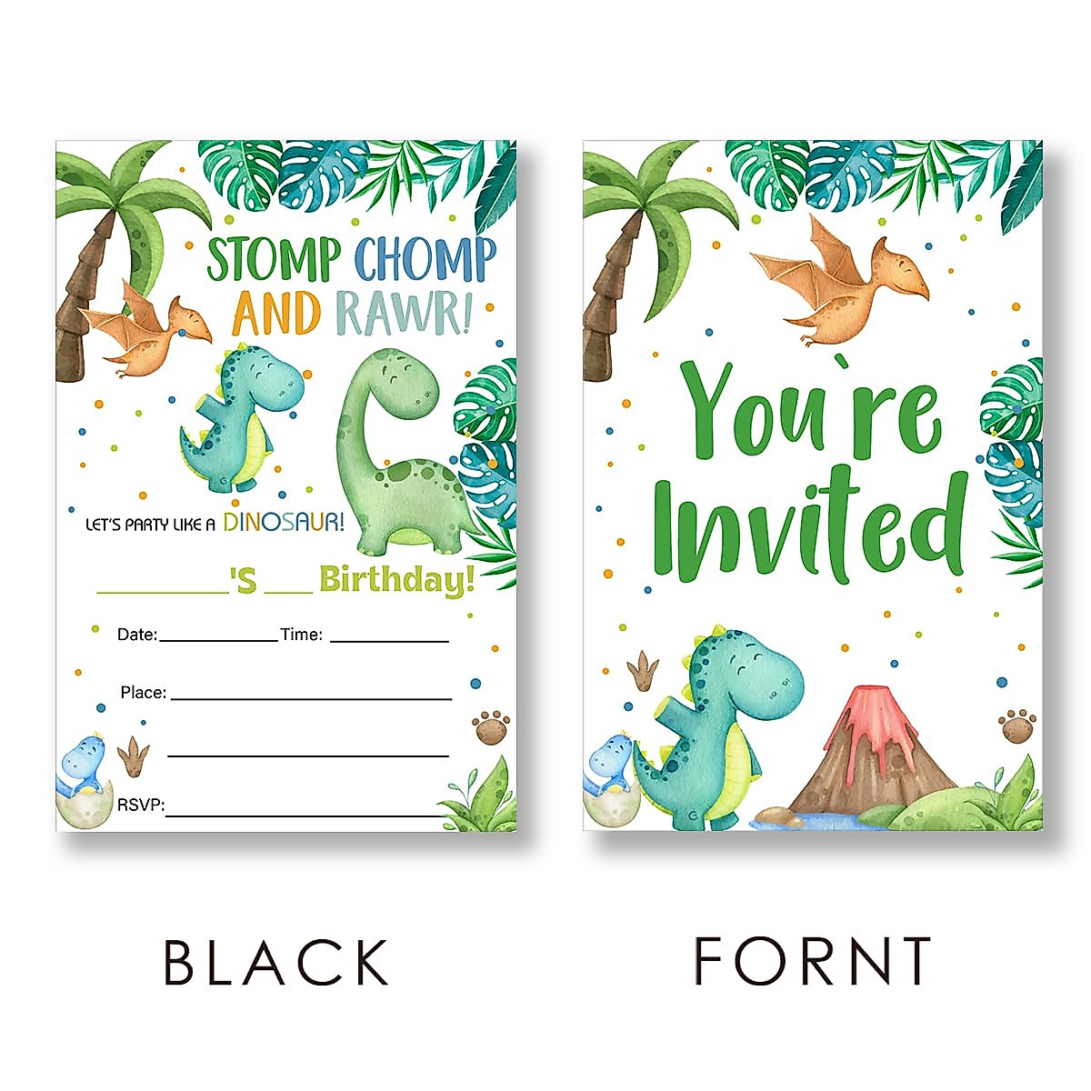 EUDOSI Dinosaur Birthday Party Invitations Supplies Fill-In Set of 20 with Envelopes Dino Theme Birthday Bash Invites Cards, Double Sided