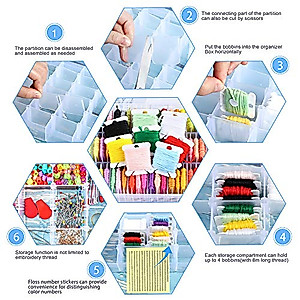 Caydo 36 Grids Plastic Embroidery Floss Cross Stitch Organizer Box with 124 Hard Plastic Floss Bobbins, 552 Floss Number Stickers and 165Blank Stickers(Full Set)