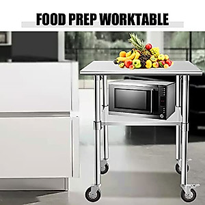 Hasopy Food Prep Stainless Steel Table 30" x 24", Heavy Duty Workbench with Adjustable Under Shelf, Commercial Worktable with 4 Casters for Commerical Kitchen, Restaurant, Home and Hotel