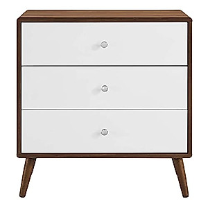 Modway Transmit Mid-Century Modern Wood Walnut White, 3-Drawer Chest
