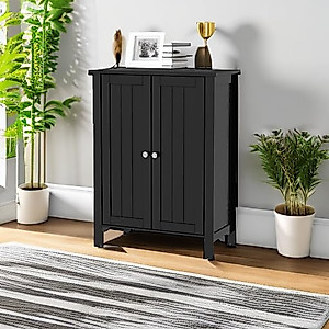 Tangkula Bathroom Floor Cabinet, with Double Door & Adjustable Shelf, 3 Tier Wooden Bathroom Storage Cabinet for Home Office, 23.5 x 12 x 31.5 Inches (Black)