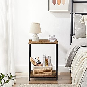 Side Table, End Table with 2 Tier Open Storage Shelf, Slim Nightstand for Bedroom, Living Room, Couch, Hallway, Spacious and Skinny, Modern Console Table with Sturdy Metal Frame