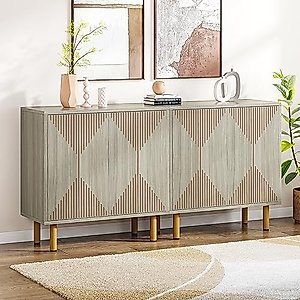 Tribesigns Modern Grey Storage Cabinet Set, Freestanding Floor Cabinet, Classic 59 inches Sideboard, Wood Buffet Cabinet with Doors, Large Storage Cabinet for Living Room, Dining Room, Garage