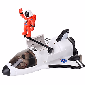 Dazmers Space Shuttle Toy - Kids Spaceship with 2 Astronaut Figures, Mechanical Arm and Rover - Rocket Ship Lights Up with Blast Off Sound Effects - Fun Space Toys for Children, Boys and Girls