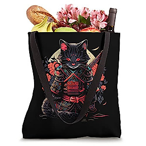 Japanese Samurai Ninja Cat Kawaii Tattoo Graphic Print Tote Bag