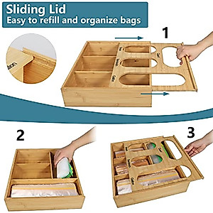 Ziplock Bag Storage Organizer, Bamboo Food Storage Bags Container Organizer with Slider