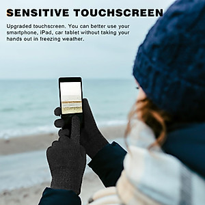 Achiou Winter Touchscreen Gloves Knit Warm Thick Thermal Soft Comfortable Wool Lining Elastic Cuff Texting for Women Men