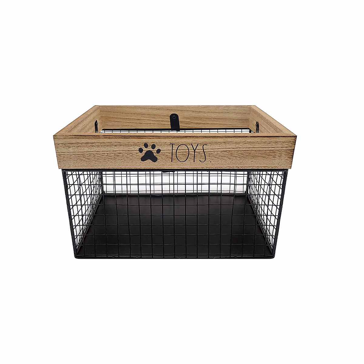 Small Pet Toy Basket - Metal and Wood Dog Toy Storage Basket - Small Cat and Dog Toy Bin Storage Organizer for Puppy Leash, Blanket, Food, Accessories - Container Baskets for Dog, 9.75" x 8" x 6"