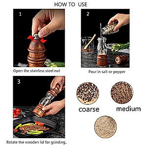 Funly mee 8.5inch Acrylic and Wooden Salt and Pepper Grinder Set, Manual Pepper Mill Sets Salt Grinder, Adjustable Coarseness - 2 Pack