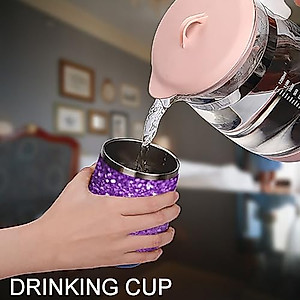 WYUSPGK 304 Stainless Steel Insulated Cup, Sparkling Purple Glitter Print Smooth Rim, Durable & Reusable - Perfect for Office, Home, And Travel