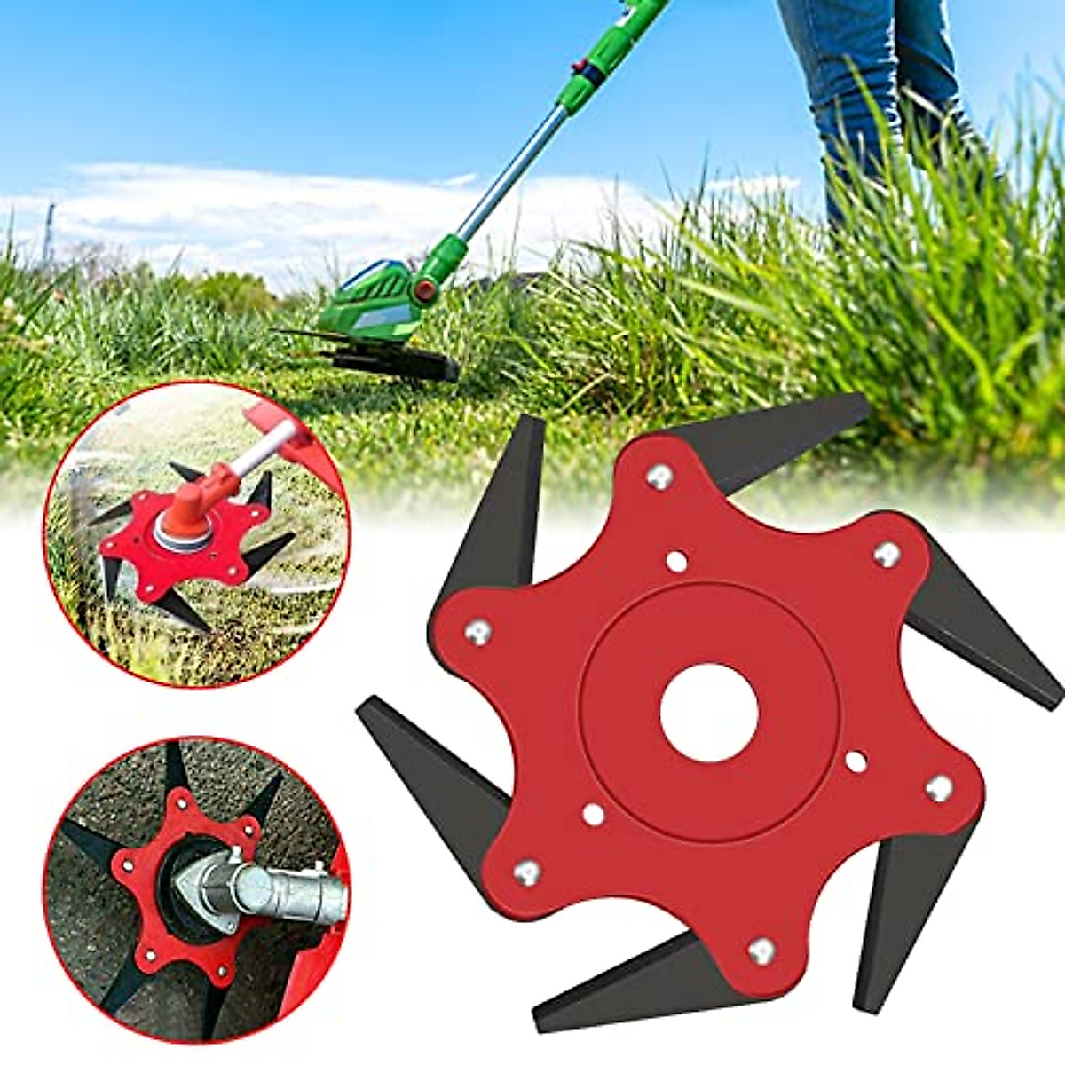 Universal 6 Teeth Trimmer Head, Blade Adapter Kit, 6 Steel Razors Trimmer Head, Thrust Plate Guard Washer, Thrust Washer, Rider Plate, Lock nut, Lawn Machine Parts Replacement Accessary