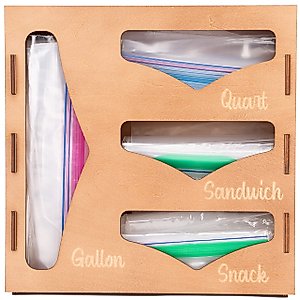 Decozion Ziplock Bag Storage Organizer - Food Kitchen Drawer Zip Lock Container Sandwich Bag, Plastic Baggie Dispenser for & Cabinet