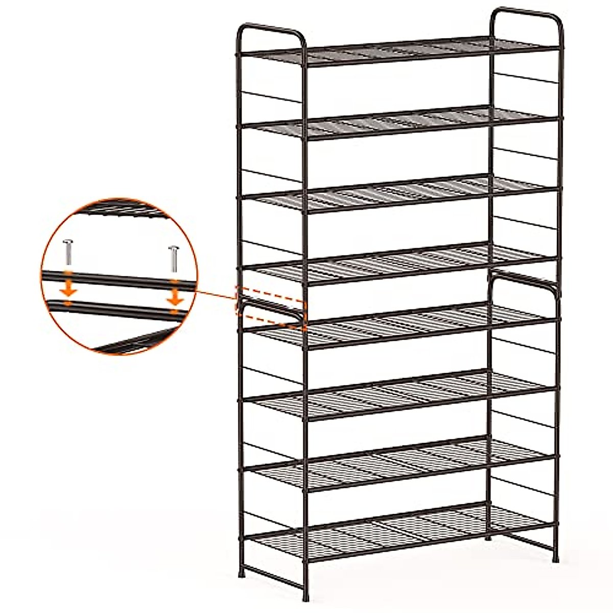 AULEDIO 4-Tier Shoe Rack,Stackable and Adjustable Multi-Function Wire Grid Shoe Organizer Storage,Extra Large Capacity, Space Saving, Fits Boots, high Heels, Slippers and More(Bronze)