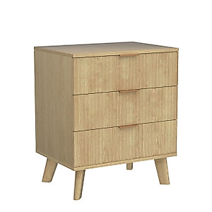 wirrytor 3 Drawer Dresser with Waveform Panel, Modern Closet Dressers Chest of Drawers, Wood Storage Dresser Chest of Drawers for Bedroom Living Room Hallway Closet(Natural)