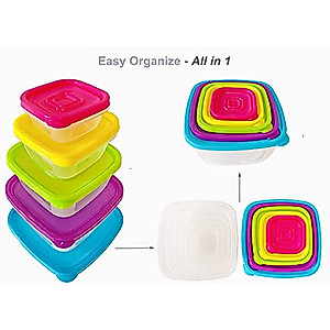 VOYISA Food Storage Container Storage Bowls Kitchen & Pantry Organization Meal Prep Container with Lids, BPA-Free, Freezer, Microwave and Dishwasher Safe (5 Sets Pack )