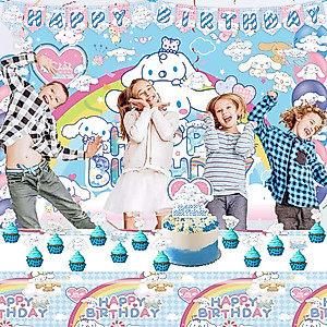 Kawaii Birthday Party Supplies Decorations Include Happy Birthday Banner, Balloon, Backdrop, Tablecloth, Hanging Swirls for Girls Birthday Party Supplies