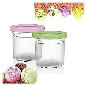 EVANEM 2/4/6PCS Creami Pints and Lids, for Ninja Creami,16 OZ Ice Cream Pint Cooler Airtight,Reusable Compatible NC301 NC300 NC299AMZ Series Ice Cream Maker,Pink+Green-6PCS