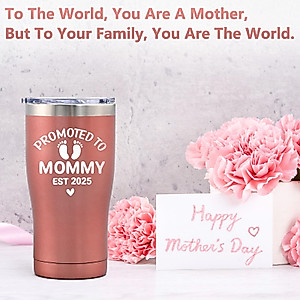 GINGPROUS Mothers Day Gifts for Mom, 20oz Promoted to Mommy Est 2025 Stainless Steel Travel Tumbler, Mothers Day Gifts for New Mom to Be First Time Mama Mommy Pregnancy Baby Shower, Rose Gold