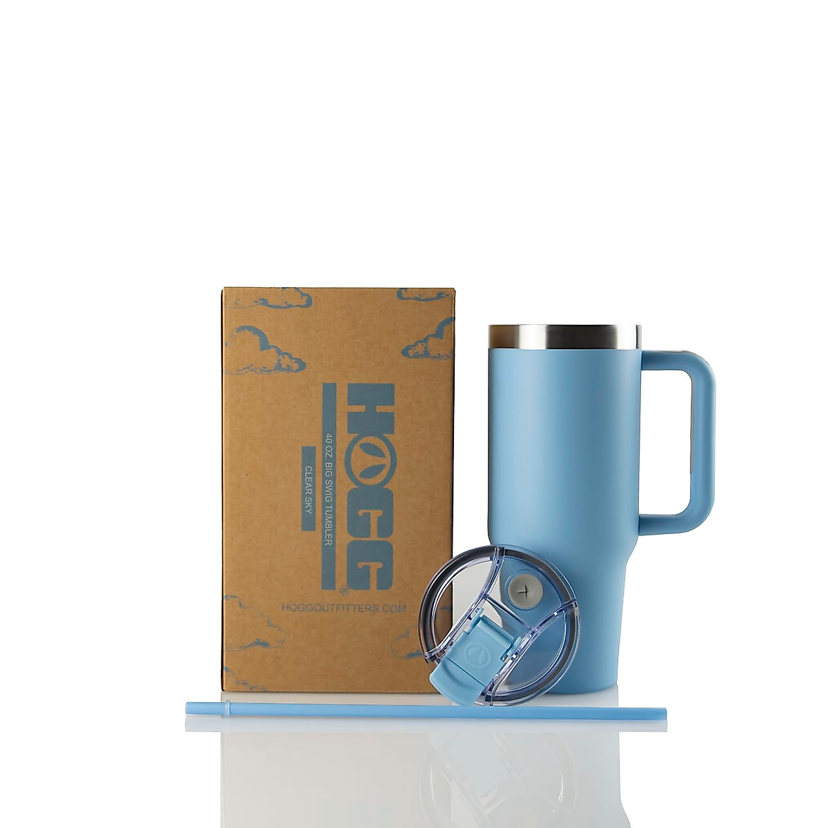 Hogg Big Swig 40 oz Tumbler with Handle and Straw - Clear Sky, Advanced Design Spill Proof Tumbler with Straw, Insulated Cups with Lids and Straws, 40oz Tumbler with Handle, Blue Tumbler