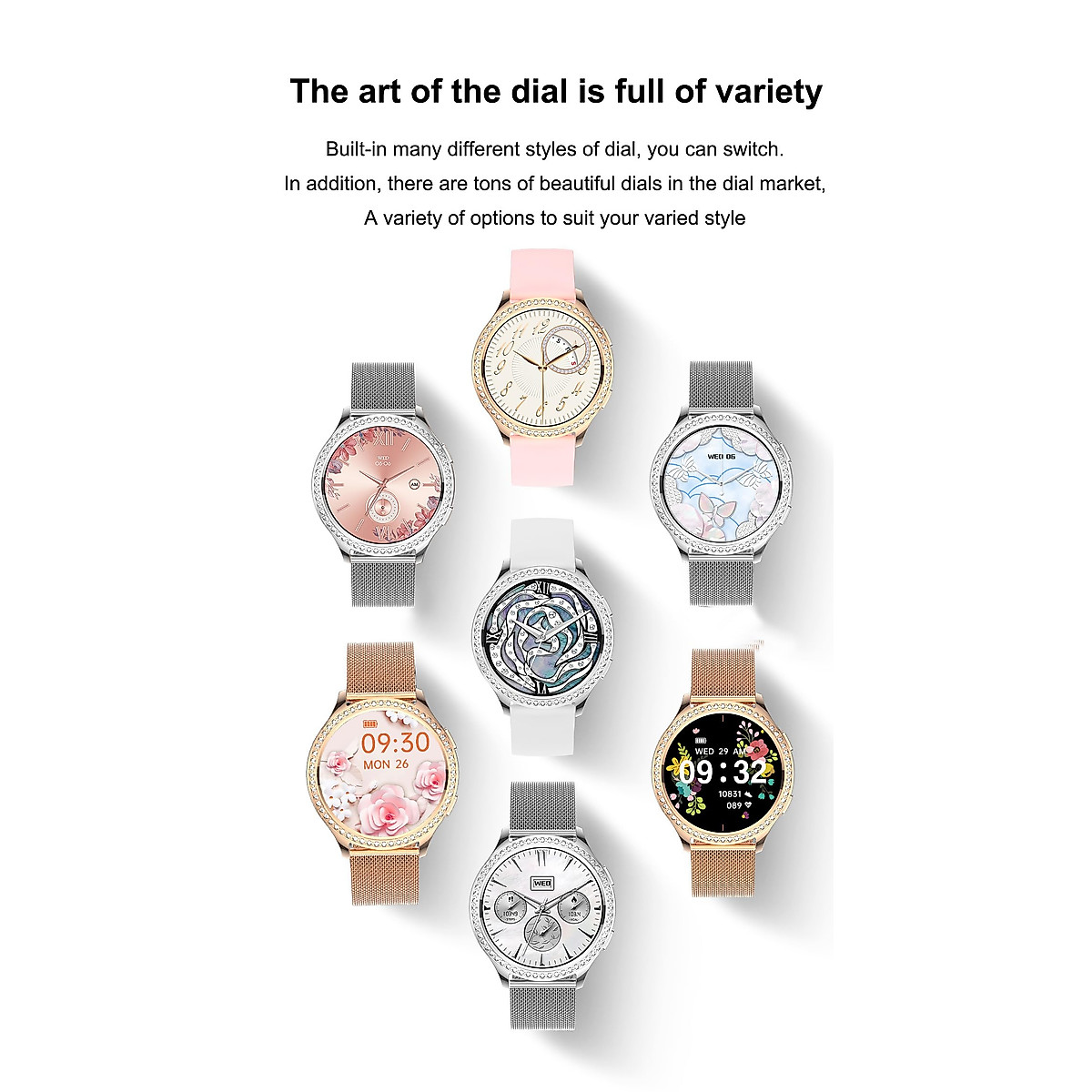 Dvtlfrj Fashion Diamond Smart Watch for Women 1.32" HD Touch Screen 100+ Sports Modes Fitness Tracker with Heart Rate iP67 Waterproof Smartwatch Compatible with Android iOS,53Rose Gold