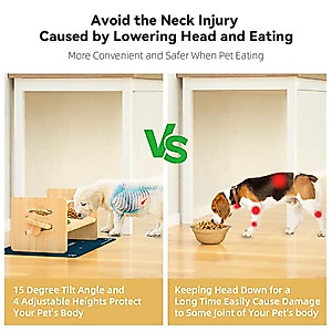 Upgraded Elevated Dog Bowls for Small Size Dogs and Cats - Adjustable Bamboo Raised Dog Bowl Stand with Highly Absorbent Spill Proof Mat and 2 Stainless Steel Pet Dog Puppy Food Water Bowls