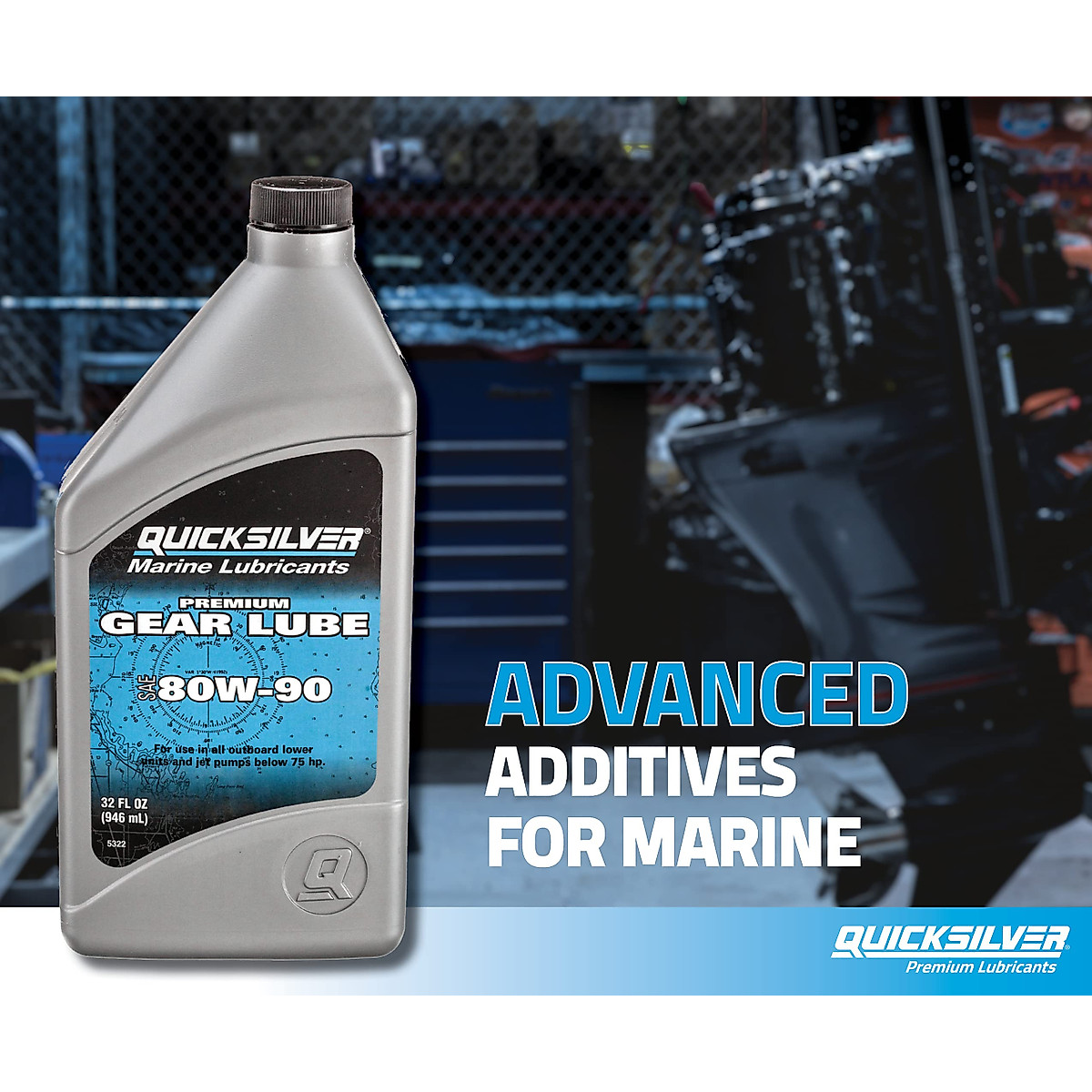 Quicksilver by Mercury Marine 80W-90 Premium Gear Lube, Marine Engine, 32 oz.
