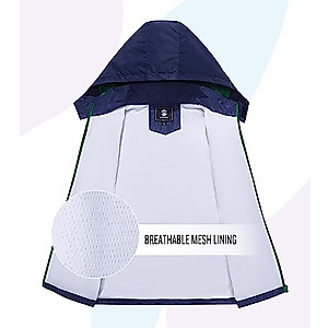 SaphiRose Kids Rain Jacket Waterproof Raincoat Mesh Lined Coat with Removable Hood for Boys Girls (Navy,8-9 years)