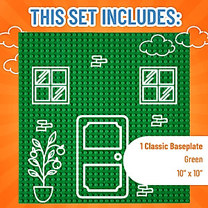 Strictly Briks Compatible with Lego Large Classic Stackable Baseplates, for Building Bricks, Bases for Tables, Mats, and More, 100% Compatible with All Major Brands, Green, 1 Piece, 10x10 Inches