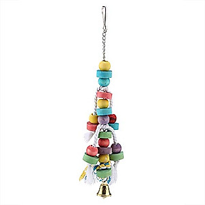 GFRGFH Colorful Parrot Toys Natural Wooden Birds Hanging Chew Toy with Bell Cage Play Toy Supplies Easy to Use