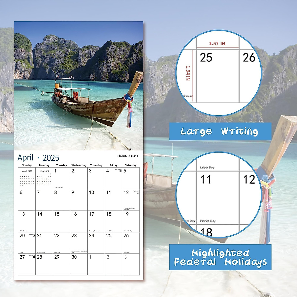 2023 Wall Calendar,14 Monthly Wall Calendar BEACHES Nov. 2022 - Dec. 2023, 12" x 24" Opened,Full Page Months Thick Paper for Gift Calendar Organizing & Planning