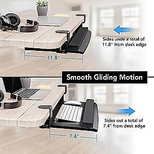 EHO Clamp-On Retractable Adjustable Keyboard Tray, Under Desk Ergonomic Keyboard Tray - Easy Tool-Free Install - Small with Wrist Rest for Enhanced Typing Comfort, Space-Saving, Surface 20" x 11.5"