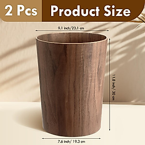 Threehoney 2 Pack 2.3 Gallons Wood Trash Can Wastebasket Natural Wood Round Wastebasket Small Trash Bin for Home, Office Under Desk, Kitchen, Bedroom, Den, Hotel,Room