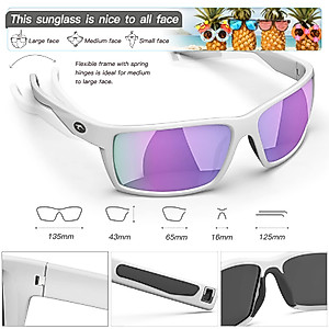 Konlley Sport Polarized Sunglasses UV Protection for Men and Women, Running Fishing Rectangle Sunglasses with White Frame