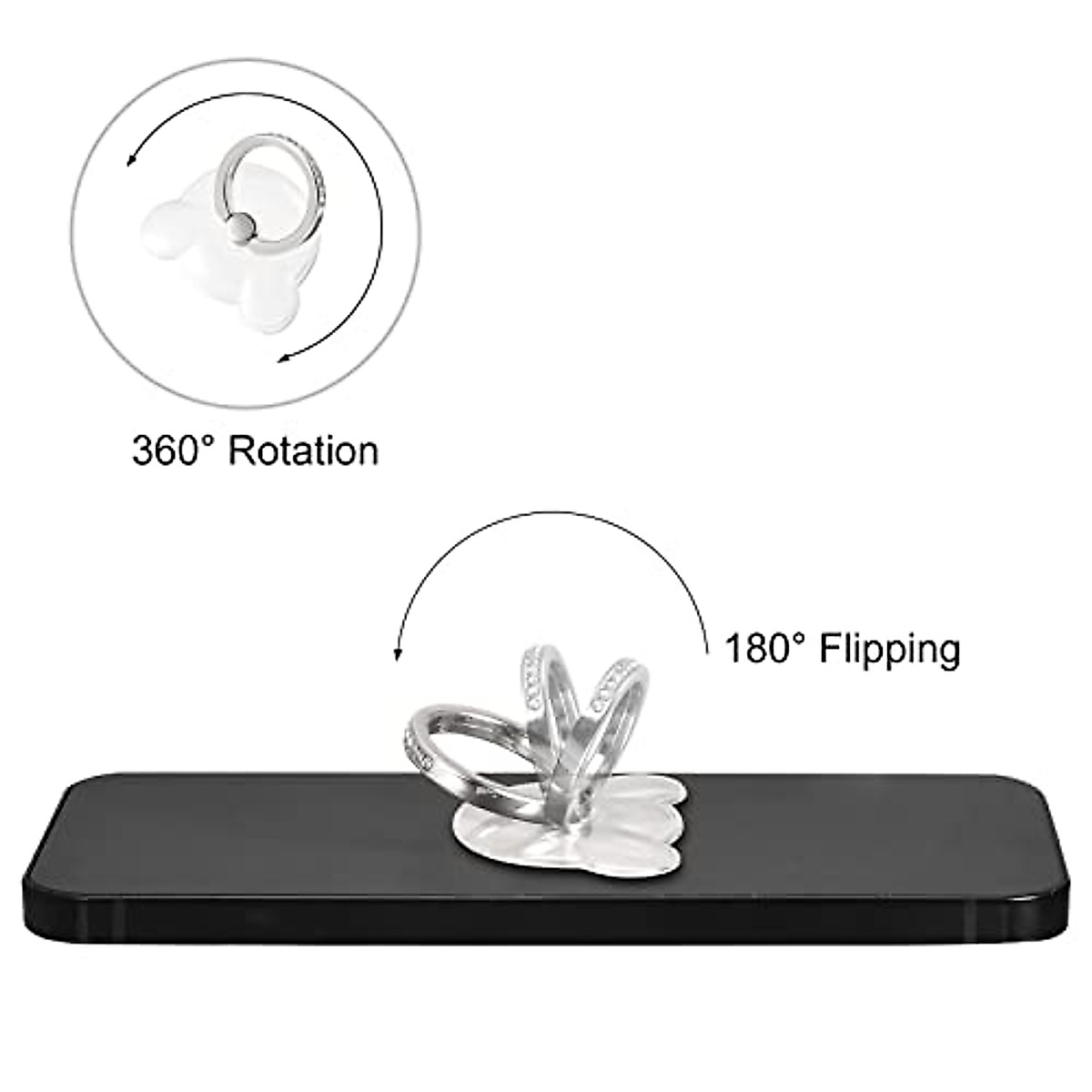 uxcell Transparent Phone Ring Holders, Diamond Clear Finger Grip Stand for Phone, Case, Tablet (Bear Shape), 2Pcs