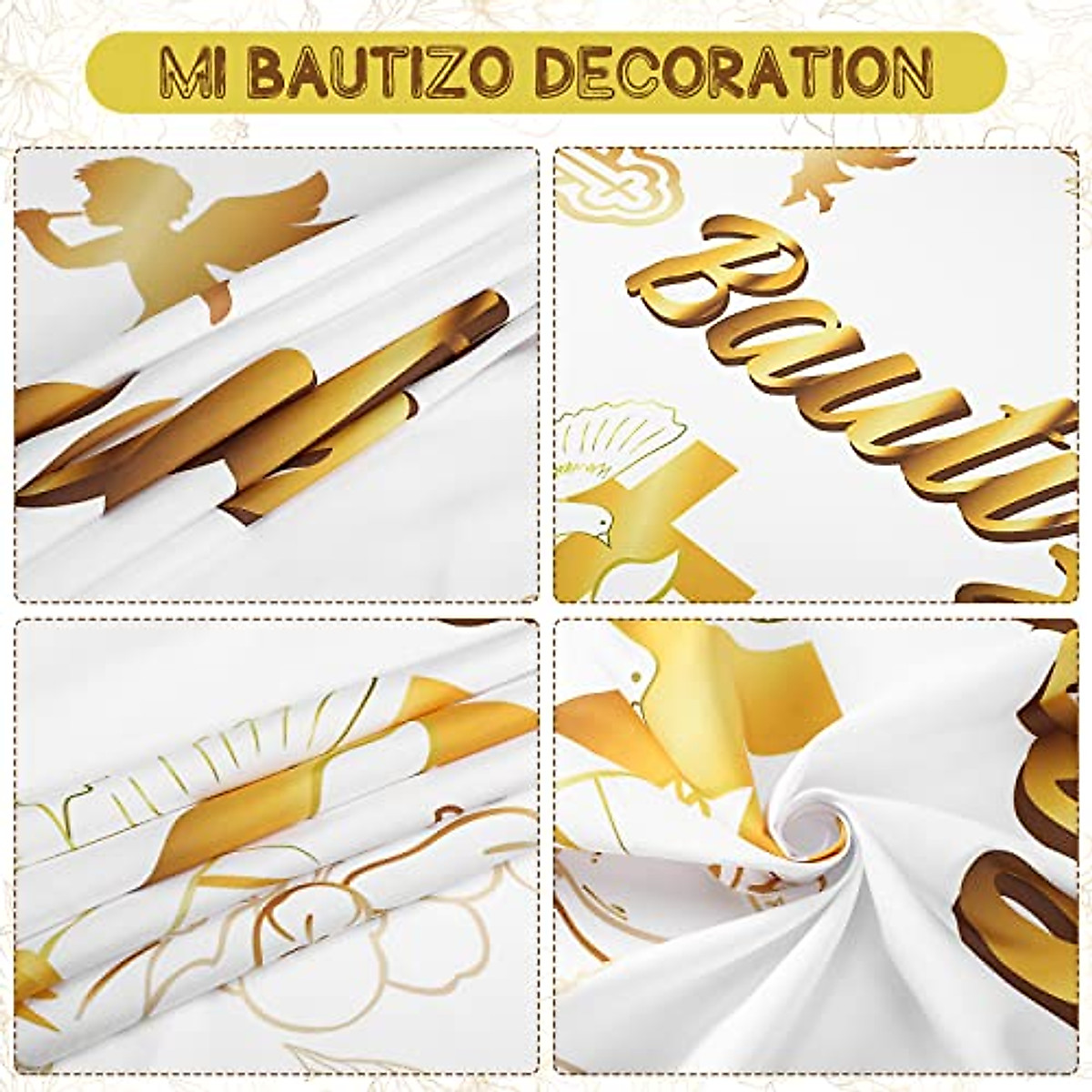 66 Pcs Baptism Party Decorations Mi Bautizo Backdrop Balloons Arch Garland Baptism Backdrop Gold Balloons for Boys Girls First Holy Communion Christening Celebration Accessories Photo Background