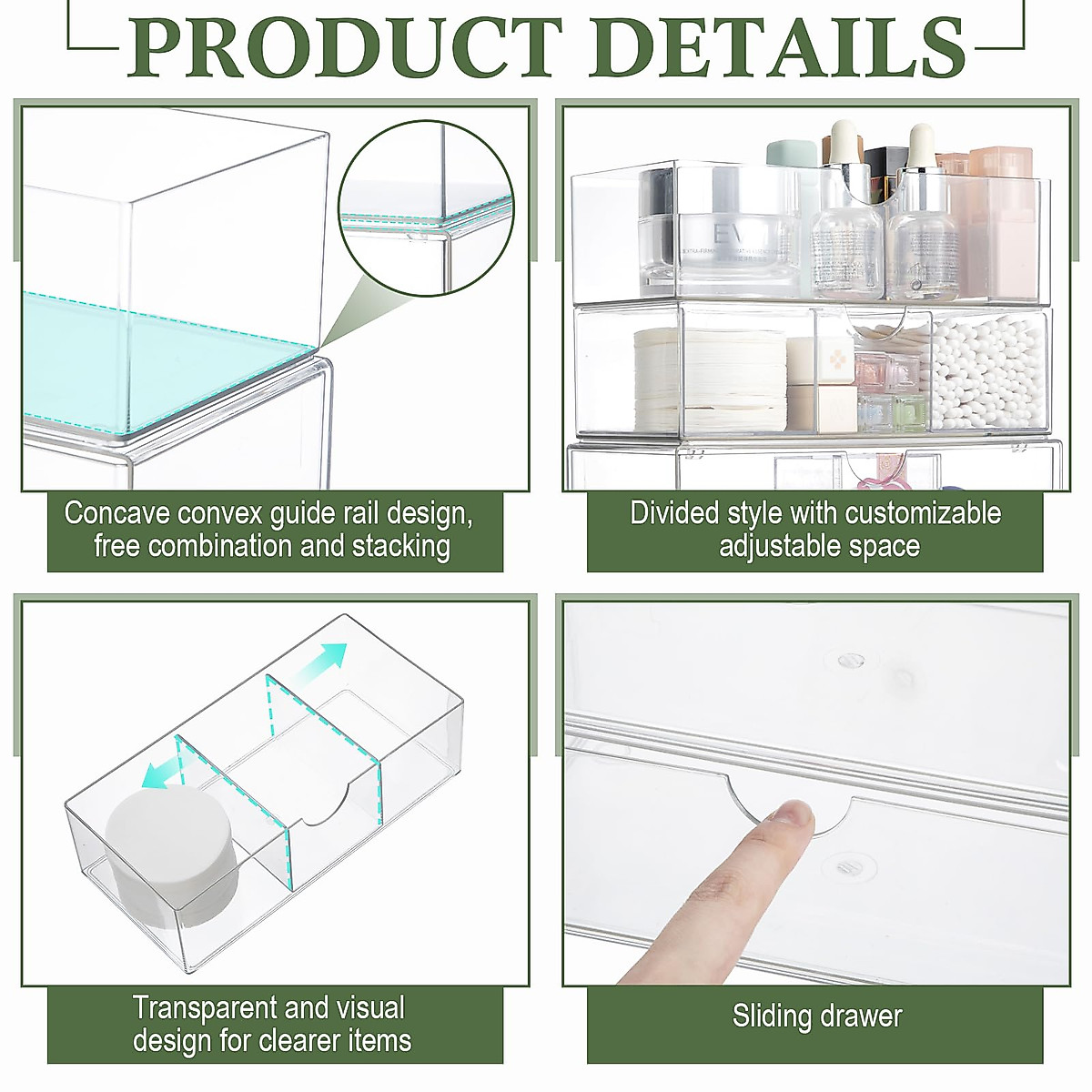 CroBlissful Medicine Cabinet Organizer 4 Tier Stackable Makeup Organizer Tray with 2 Drawers 2 Storage Box 1 Lip Gloss Holders and 1 Movable Partition for Bathroom Cabinet Wall Vanity