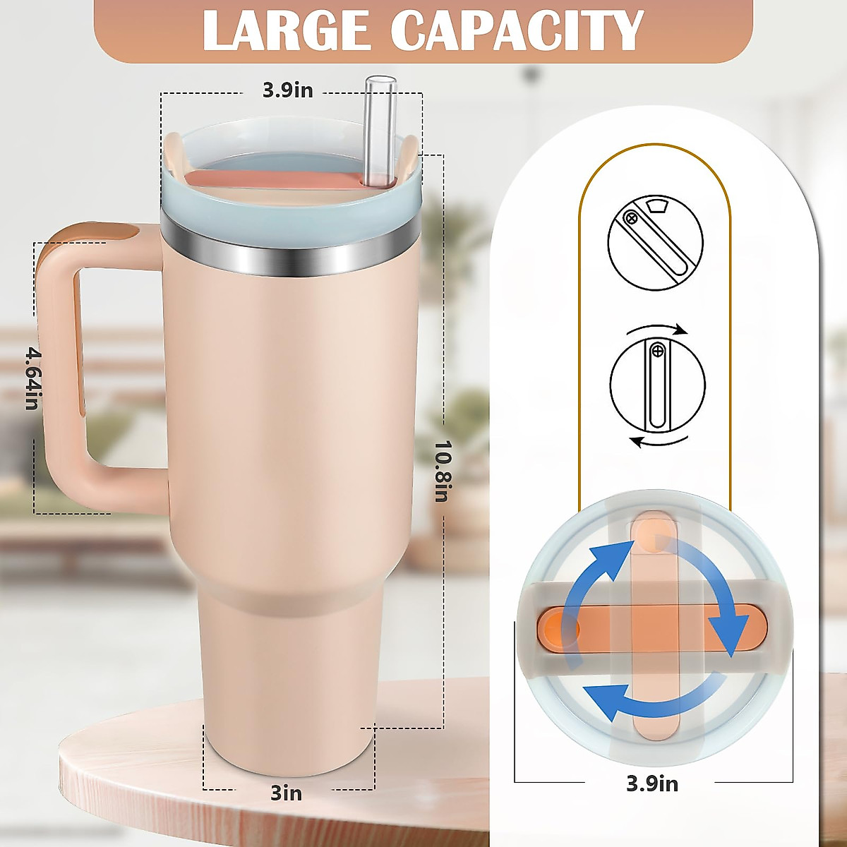 BELYQLY New Version 40oz Stainless Steel Vacuum Insulated Tumbler with Lid and Straw for Water, Smoothie and More, Iced Tea or Coffee (Rose Quartz)