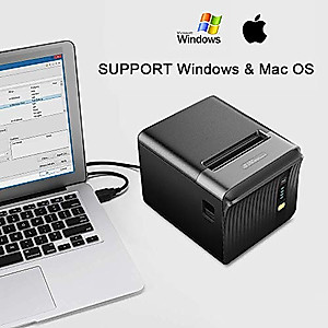 Meihengtong 3'1/8 80mm Thermal Receipt Printer, 250mm/s POS Printer with Auto Cutter, USB Serial Ethernet LAN Windows Driver ESC/POS RJ11 RJ12 Cash Drawer, Support Windows/Mac, not Work with Square