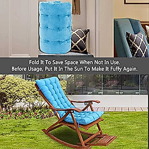 Lounge Chair Cushion with 6 Ties, Thick Rocking Chair Cushion with Peal Wool Filling, Indoor Outdoor Solid Color Patio High Seat Back Chair Cushion, No Chair, Light Blue-40x108CM/16x43IN